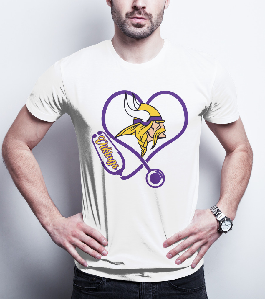 Nurse Love Minnesota Vikings Heart Stethoscope T-Shirt
