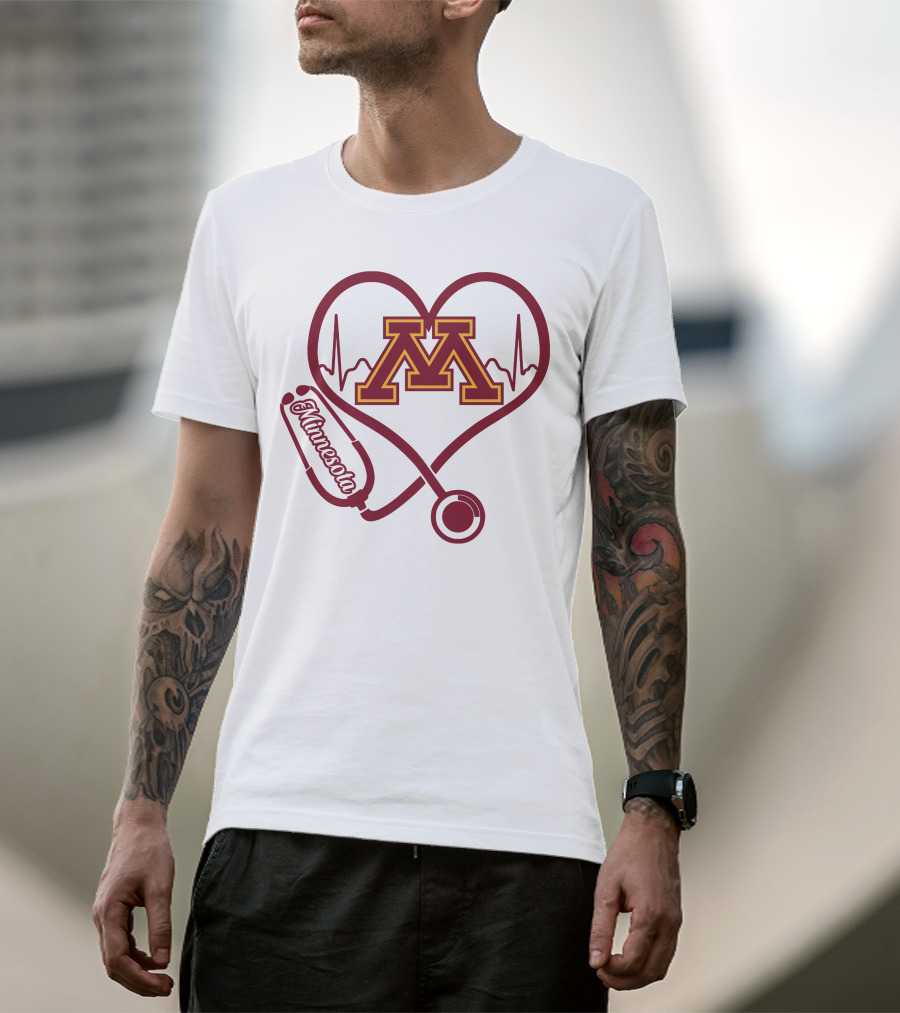 Minnesota Golden Gophers Nurse Love Heartbeat Stethoscope T-Shirt
