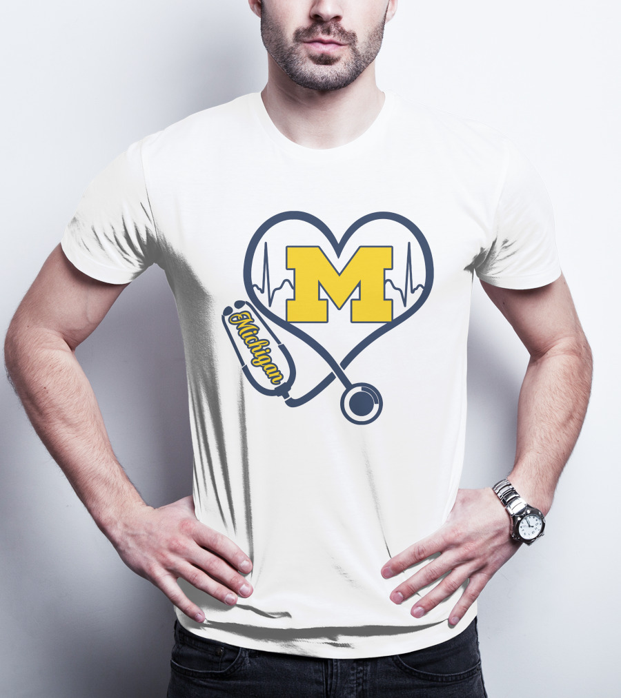 Michigan Wolverines Nurse Heartbeat Love T-Shirt