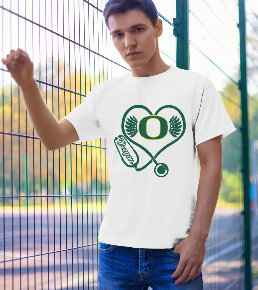 Oregon Ducks Nurse Heart Stethoscope T-Shirt