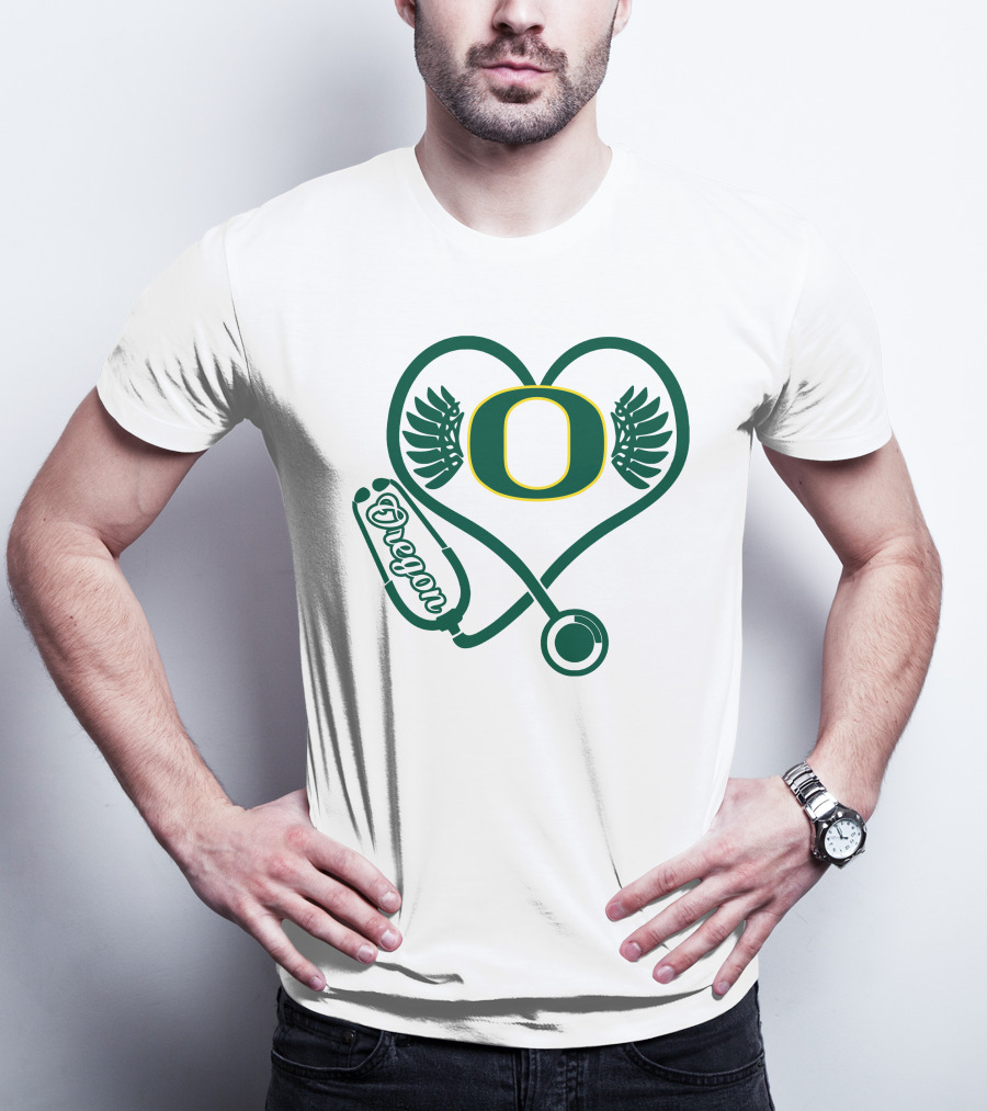 Oregon Ducks Nurse Heart Stethoscope T-Shirt