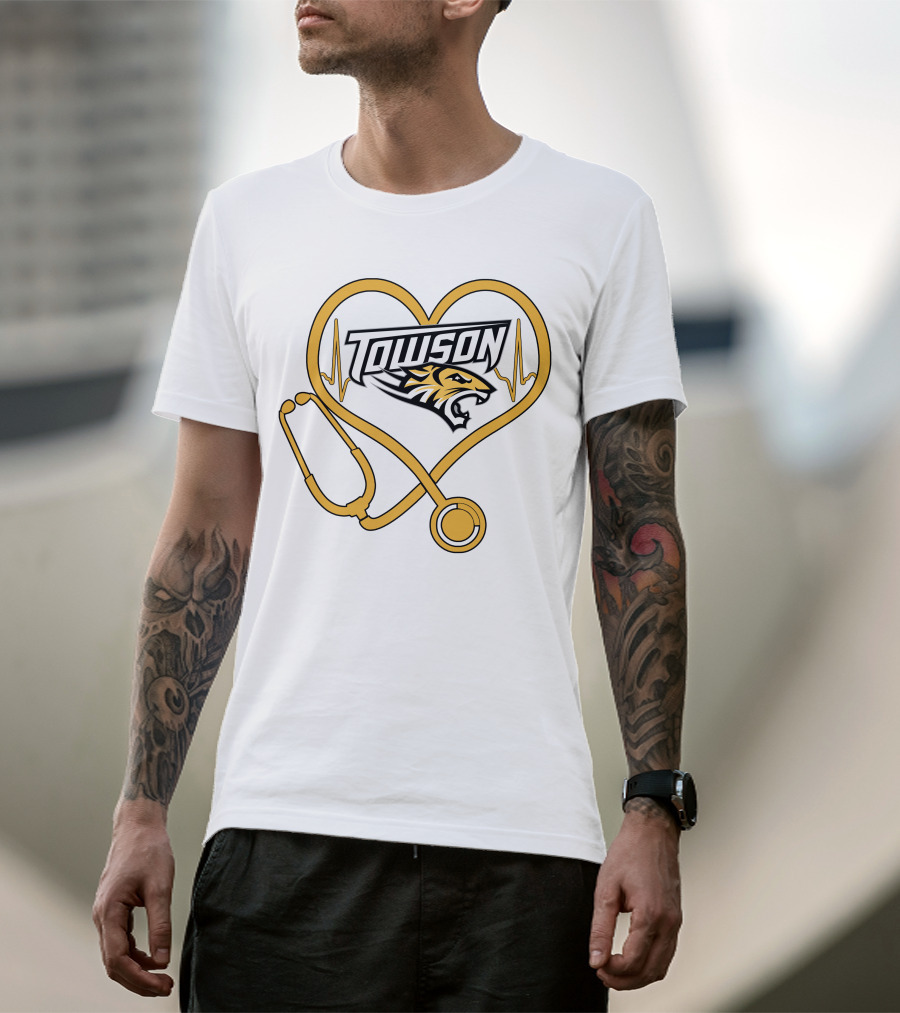 Nurse Love Towson Tigers Heart Stethoscope T-Shirt