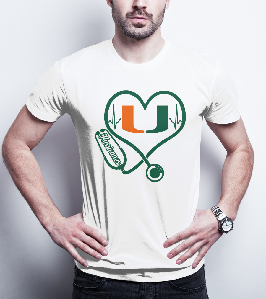 Nurse Love Miami Hurricanes Heartbeat Stethoscope U T-Shirt