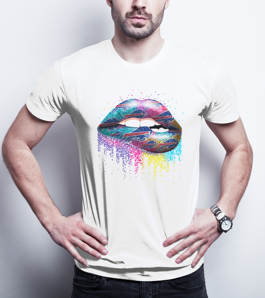 Buffalo Bills Lips Colorful Team Spirit Fan Art Lips Multicolor Sparkle T-Shirt