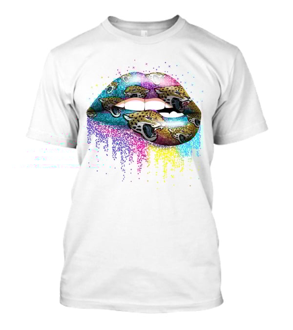 Lips Multicolor Glitter Jacksonville Jaguars Logo T-Shirt