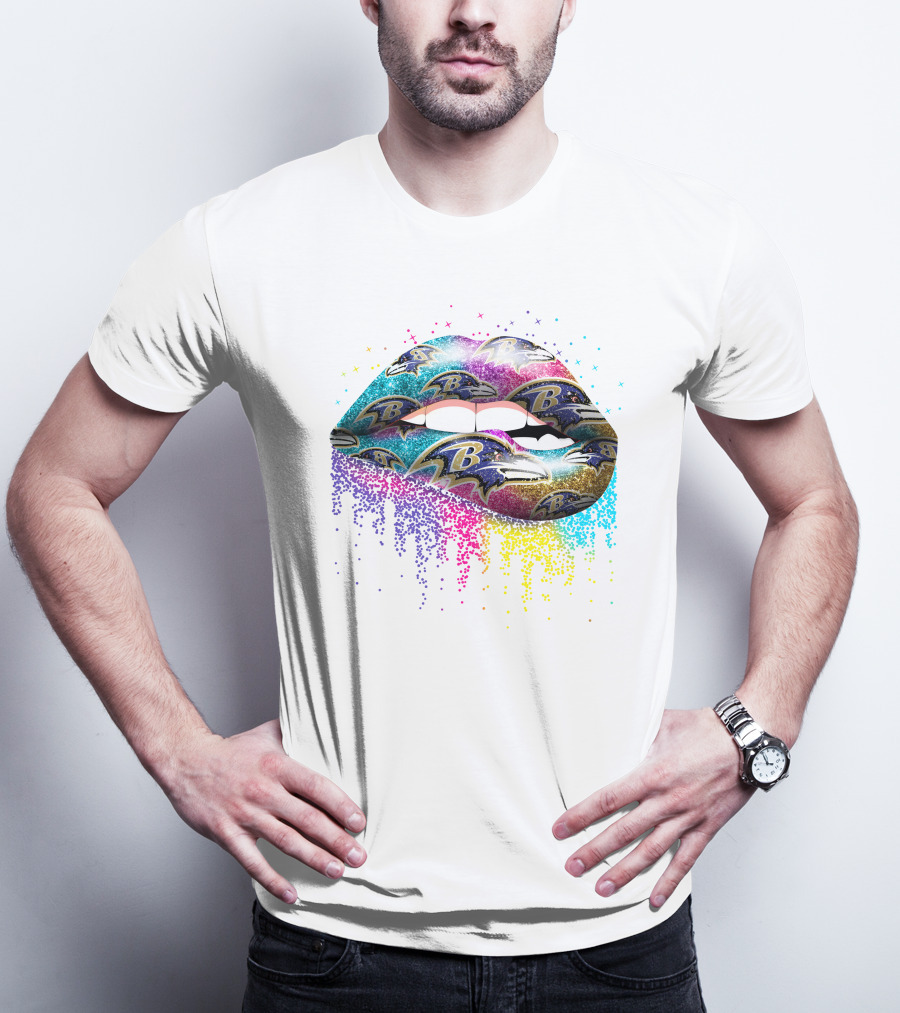 Baltimore Ravens Logo Lips Glitter Multicolor T-Shirt