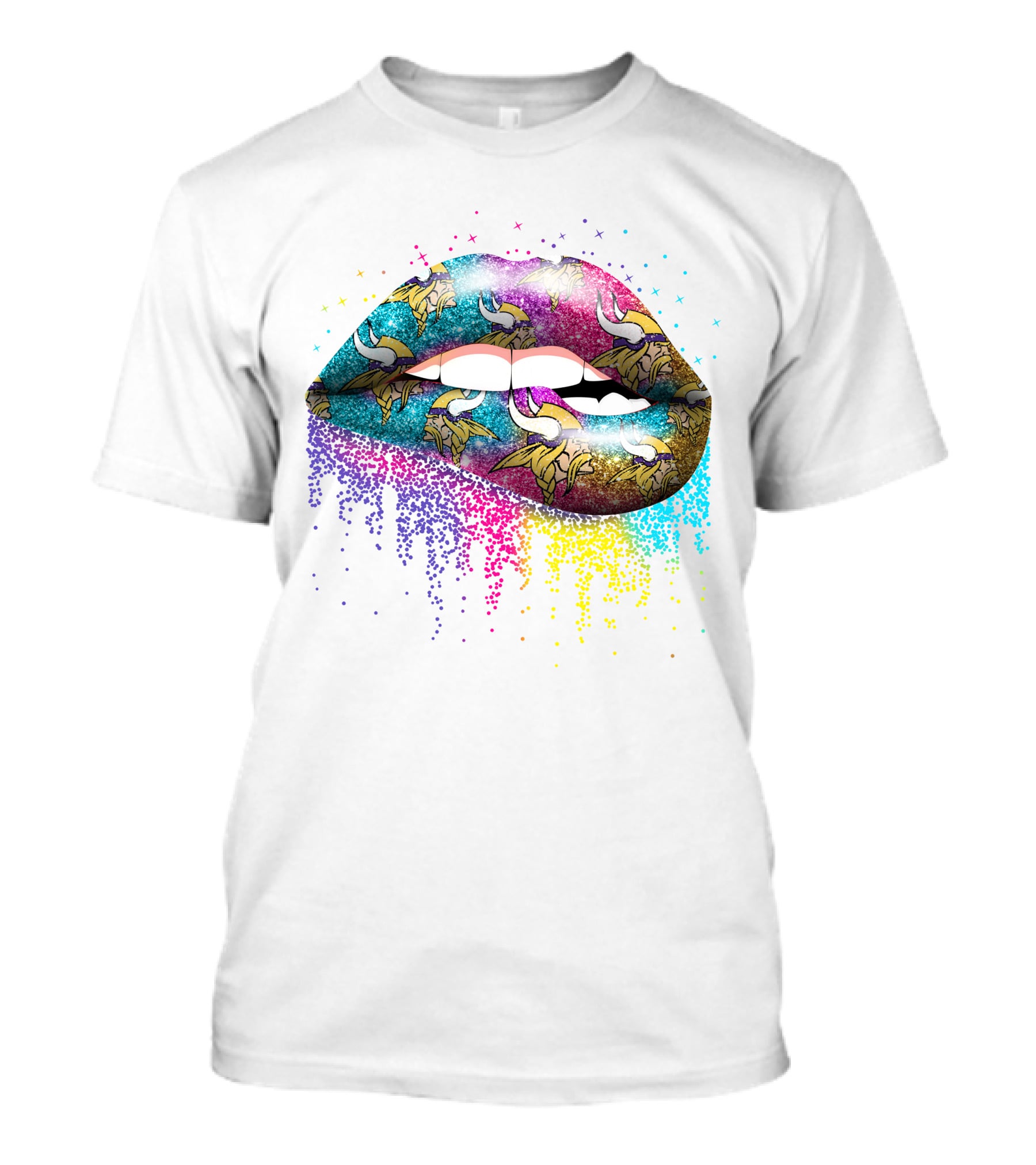Minnesota Vikings Glitter Lips Multicolor Sparkle T-Shirt