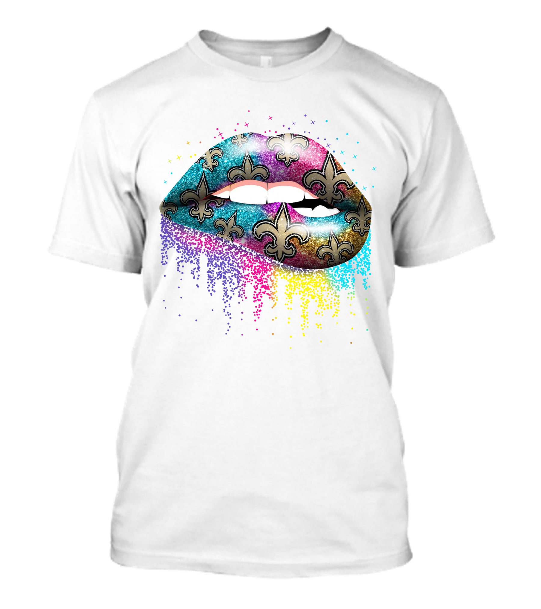 Colorful Glitter Lips Fleur-de-Lis New Orleans Saints T-Shirt