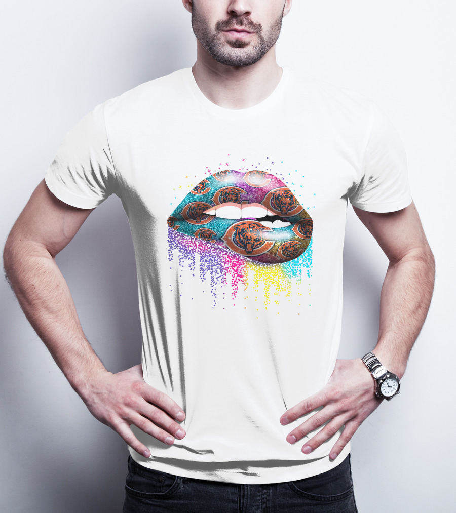 Glitter Lips Chicago Bears Logo Multicolored T-Shirt