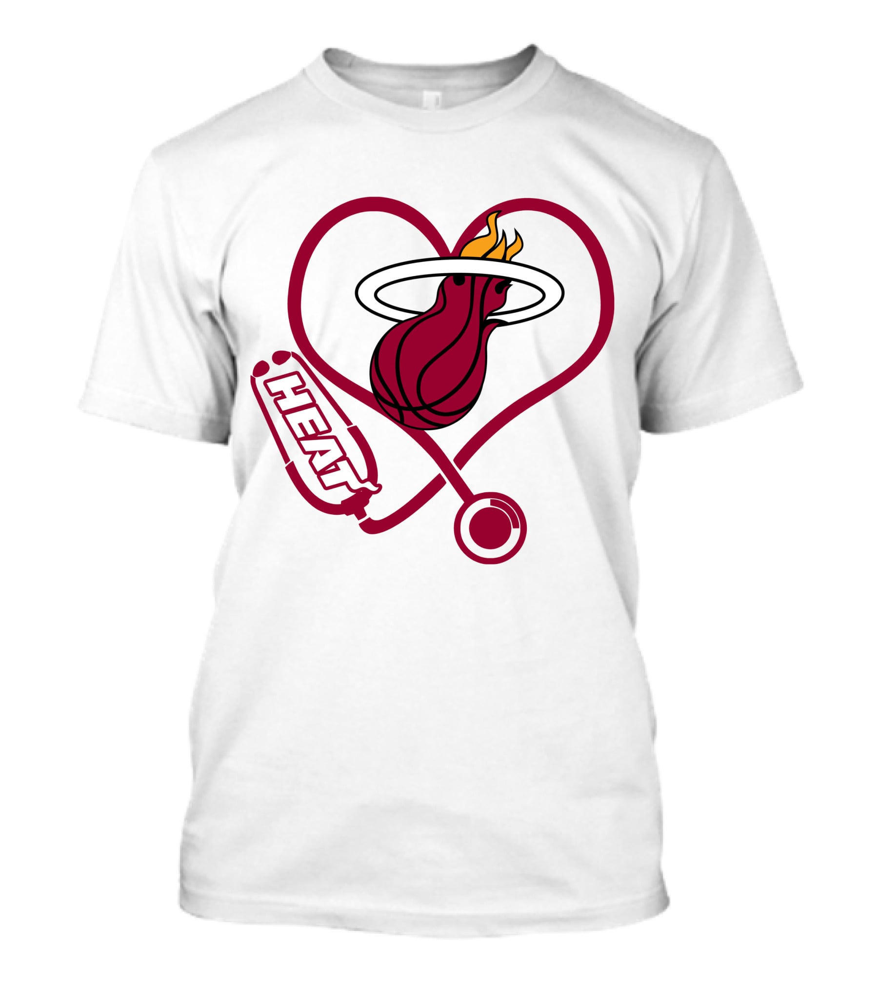 Nurse Love Miami Heat Heart Stethoscope Basketball Flame T-Shirt