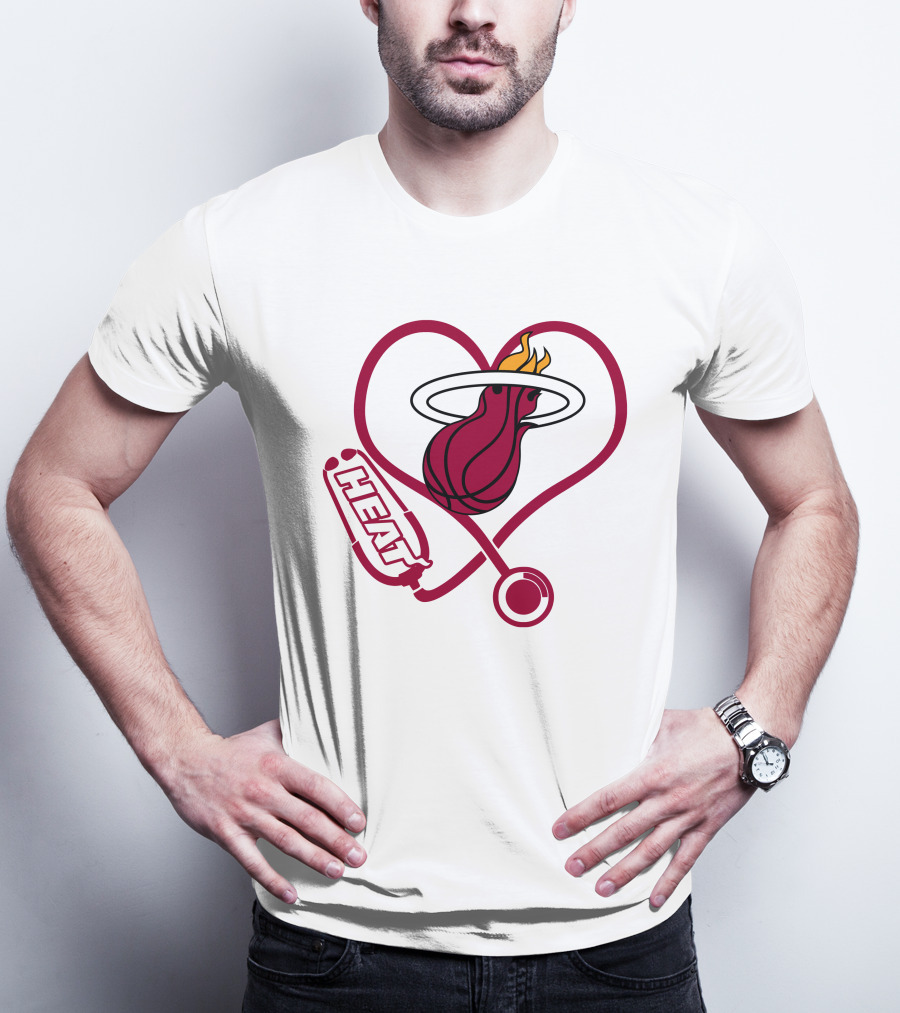 Nurse Love Miami Heat Heart Stethoscope Basketball Flame T-Shirt