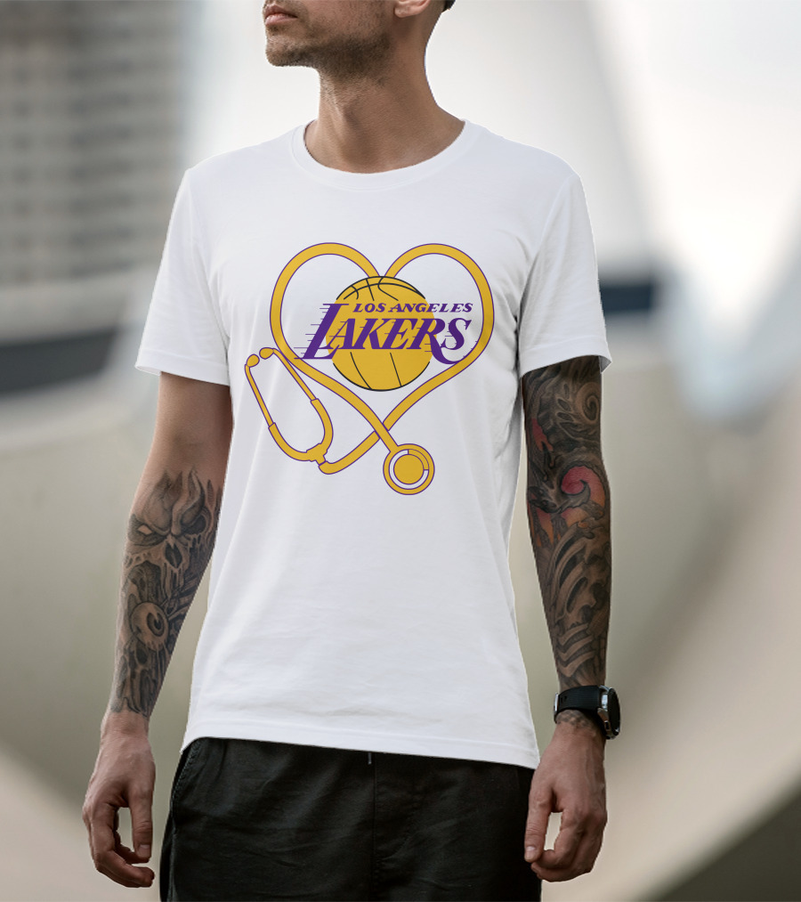 Los Angeles Lakers Heart Stethoscope Nurse Love T-Shirt