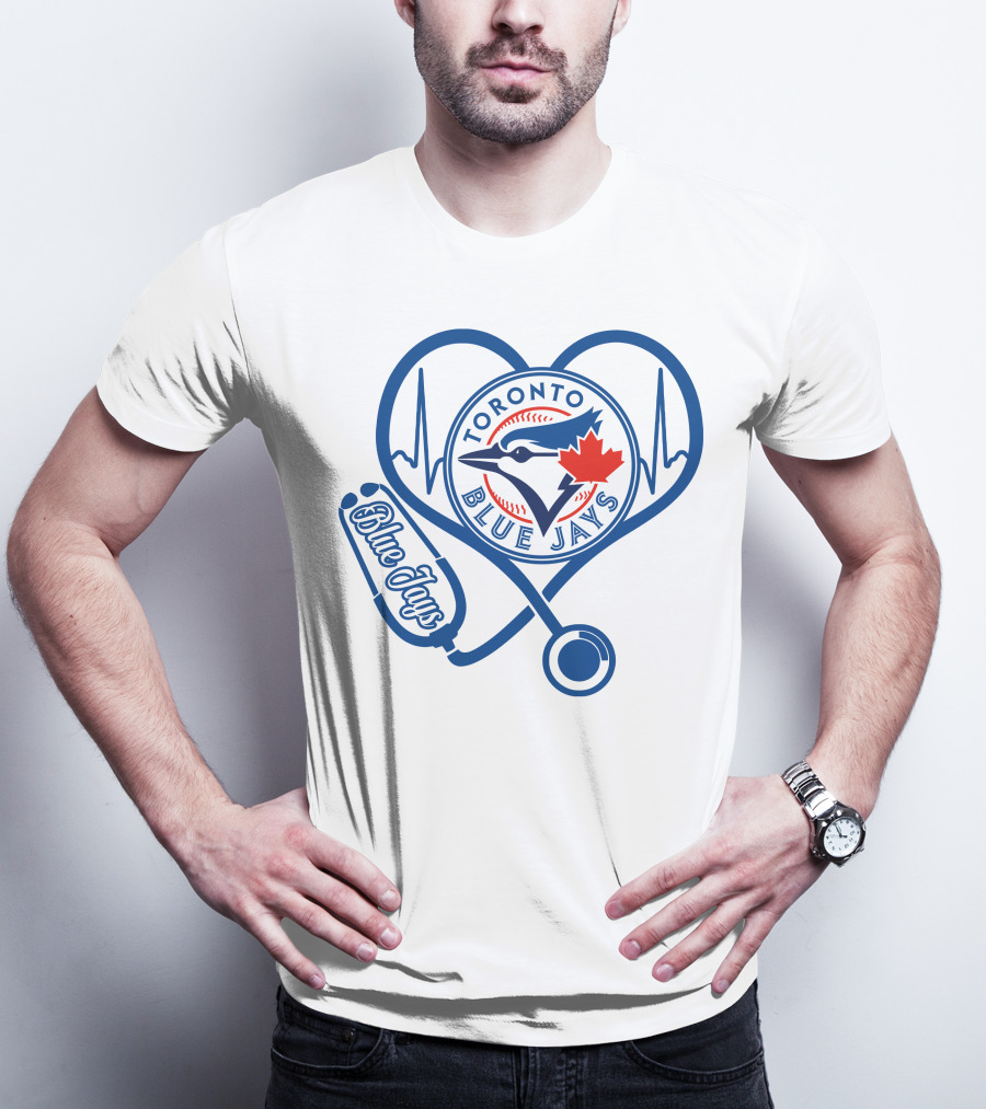 Nurse Heartbeat Love Toronto Blue Jays Stethoscope T-Shirt