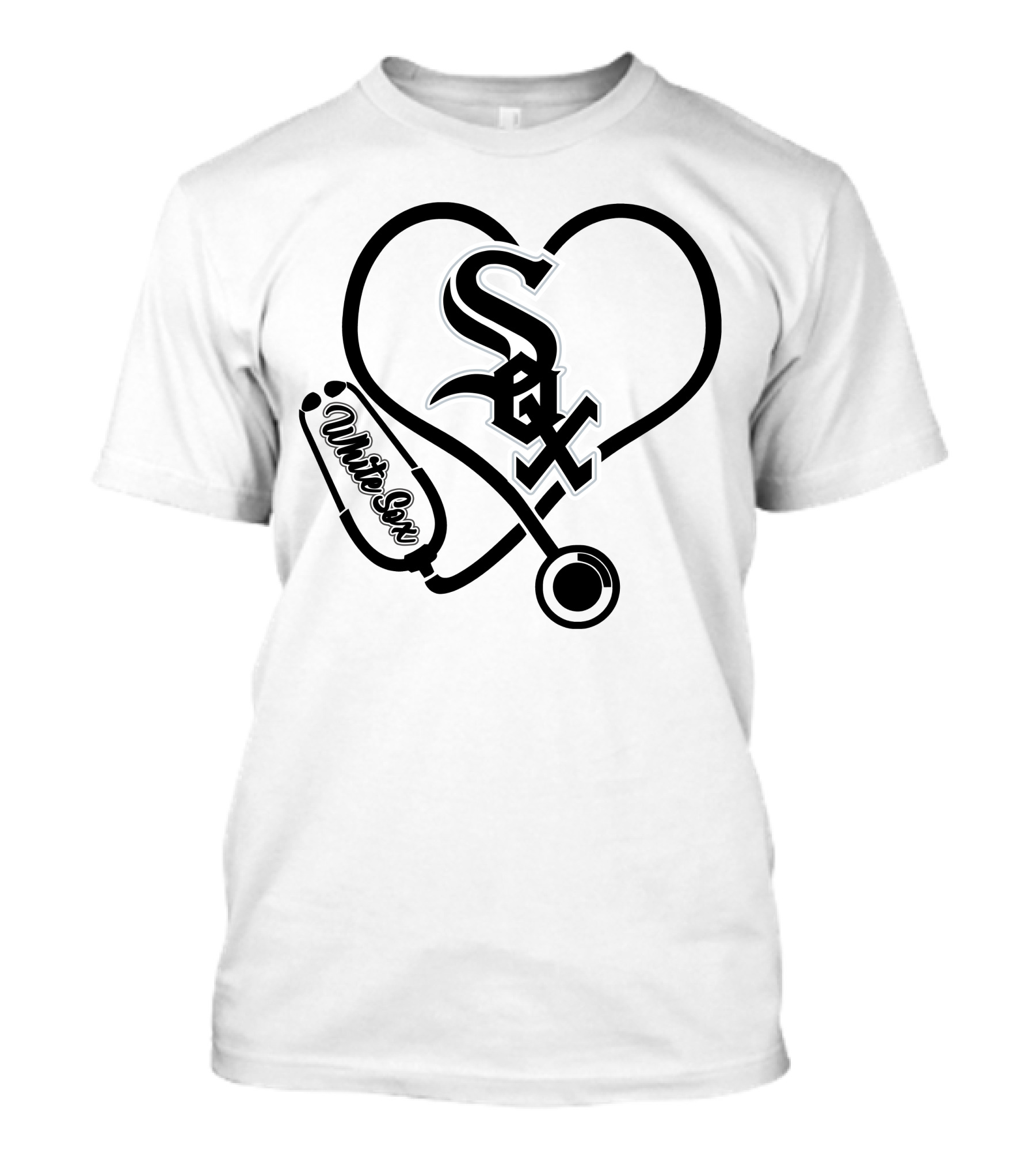 Nurse Love White Sox Heart Stethoscope T-Shirt