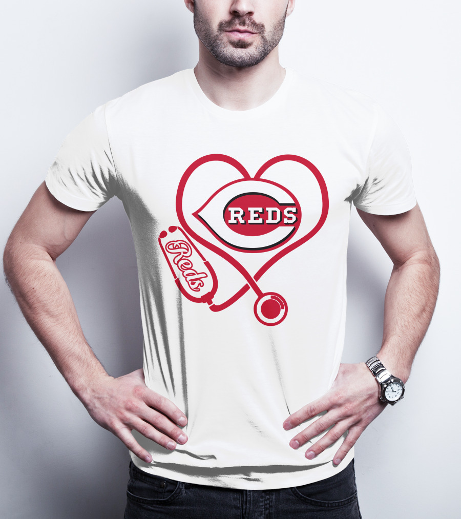 Nurse Love Cincinnati Reds Heart Stethoscope Reds T-Shirt