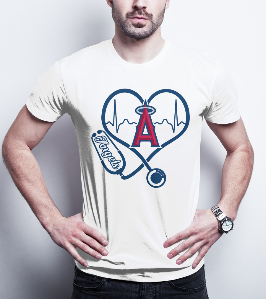 Los Angeles Angels Nurse Love Heartbeat Stethoscope T-Shirt
