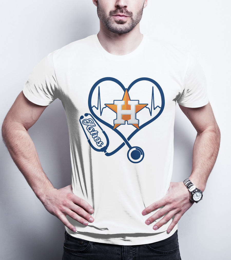 Nurse Love Astros Heartbeat Stethoscope T-Shirt