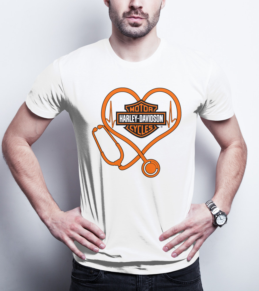 Nurse Love Harley Davidson Motorcycles Stethoscope Heartbeat T-Shirt