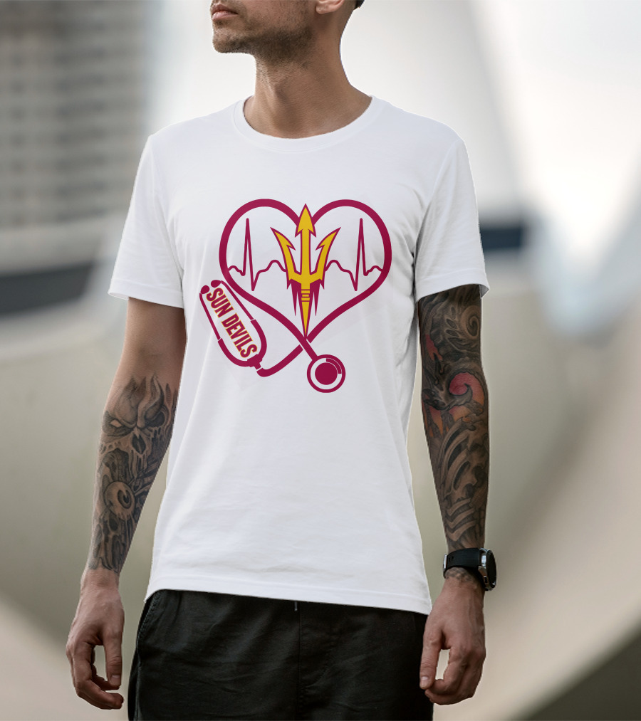 Nurse Love Arizona State Sun Devils Heartbeat Stethoscope T-Shirt