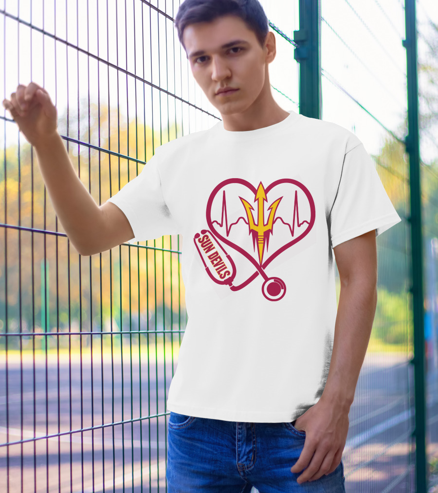 Nurse Love Arizona State Sun Devils Heartbeat Stethoscope T-Shirt