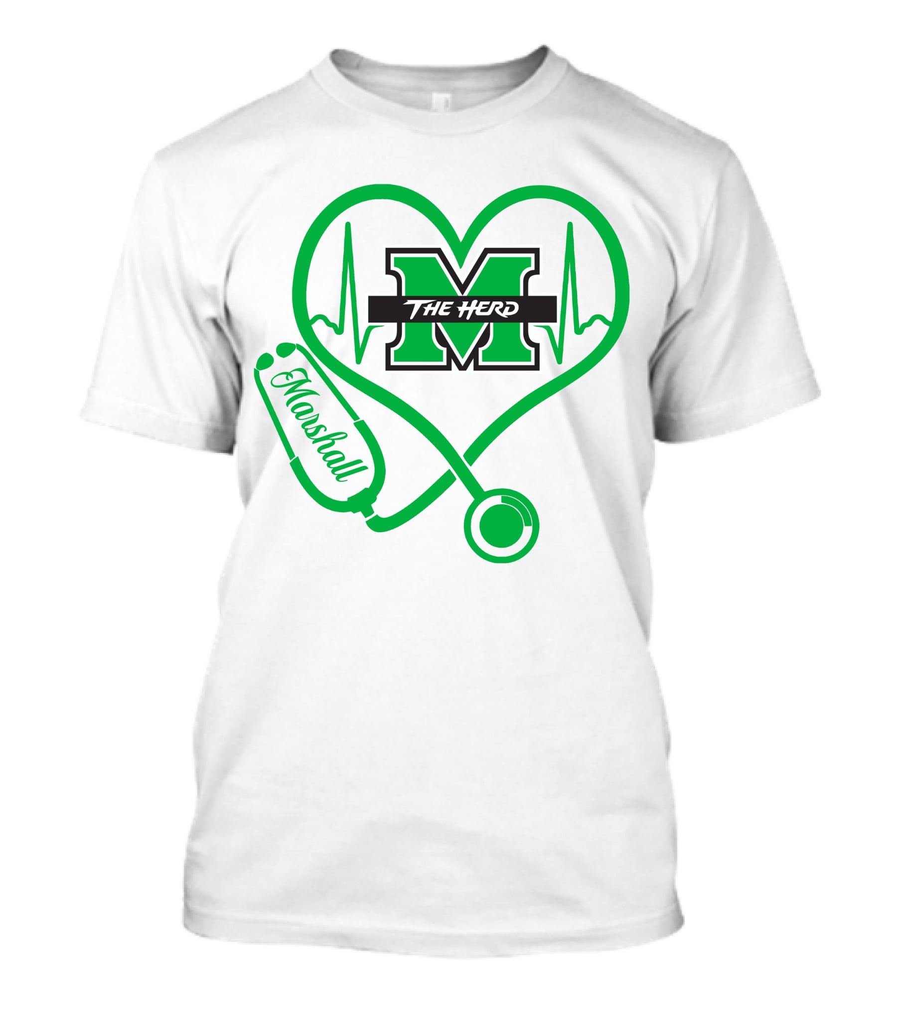 Marshall Thundering Herd Nurse Love Heartbeat Stethoscope T-Shirt