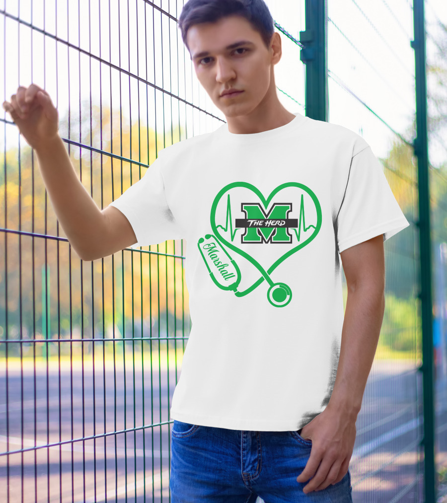 Marshall Thundering Herd Nurse Love Heartbeat Stethoscope T-Shirt