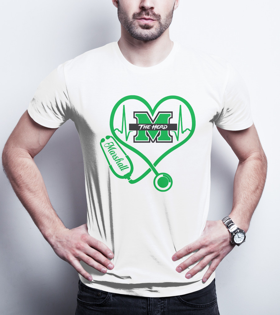 Marshall Thundering Herd Nurse Love Heartbeat Stethoscope T-Shirt