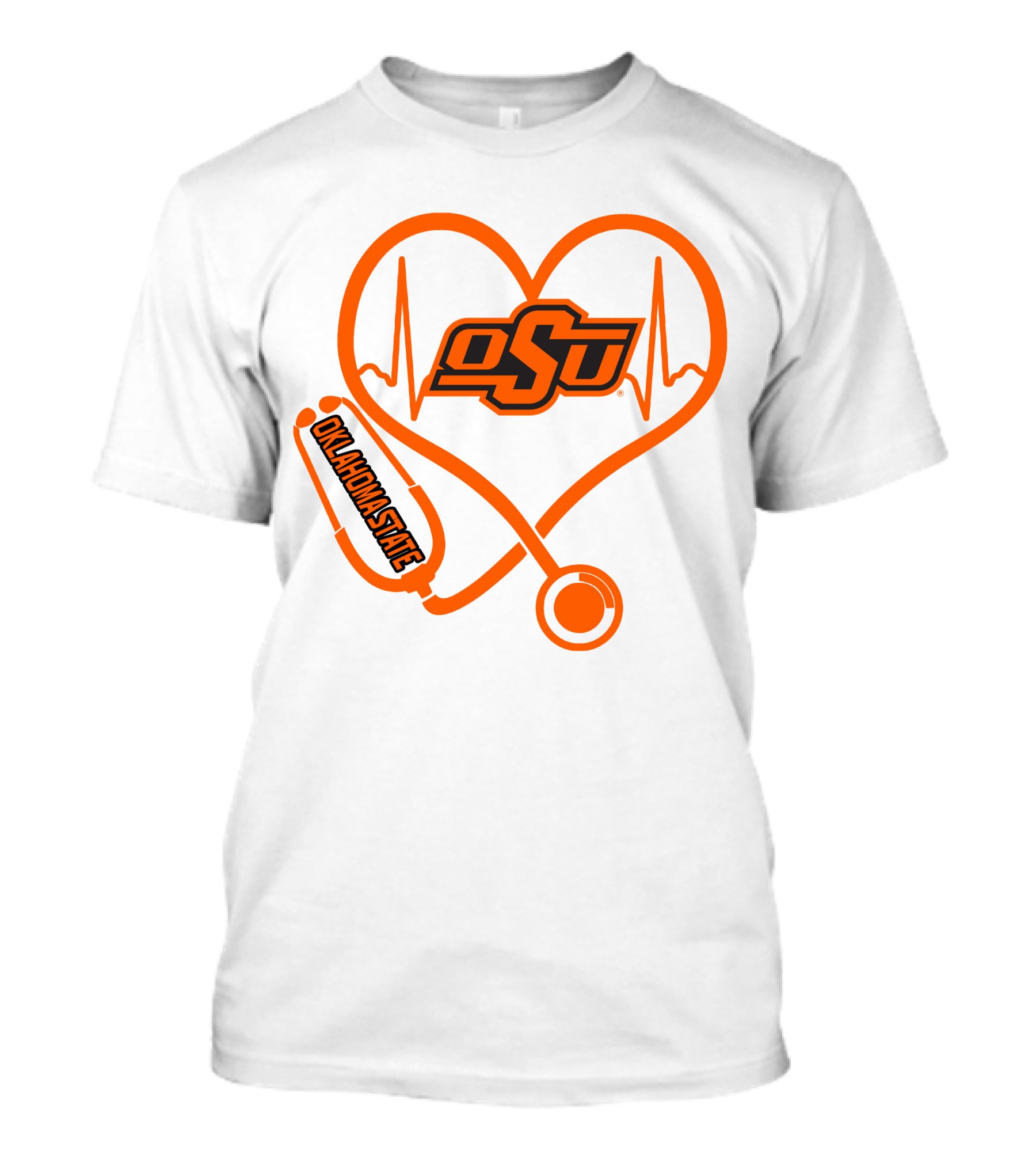 Oklahoma State Cowboys Nurse Love Heart Stethoscope T-Shirt