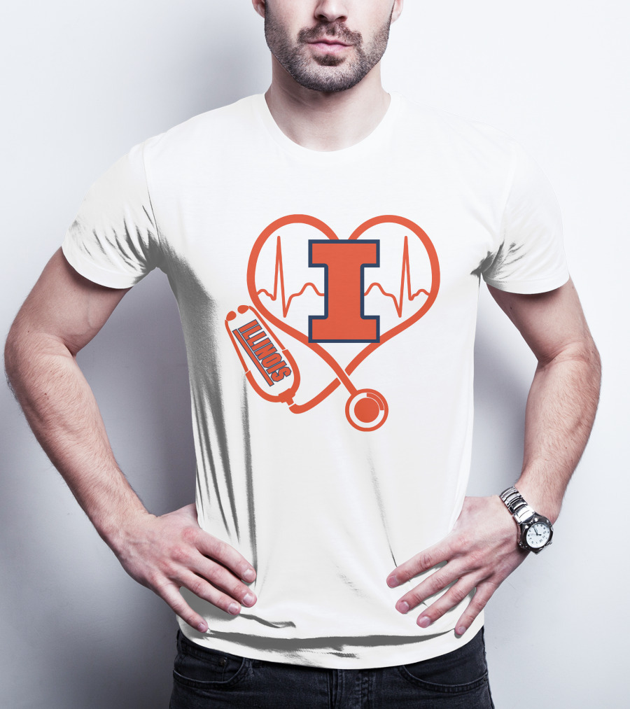 Illinois Fighting Illini Nurse Love Heartbeat Stethoscope T-Shirt