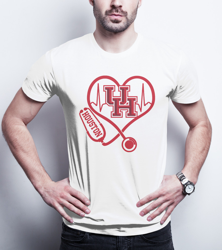 Houston Cougars Nurse Heartbeat Stethoscope Uh T-Shirt