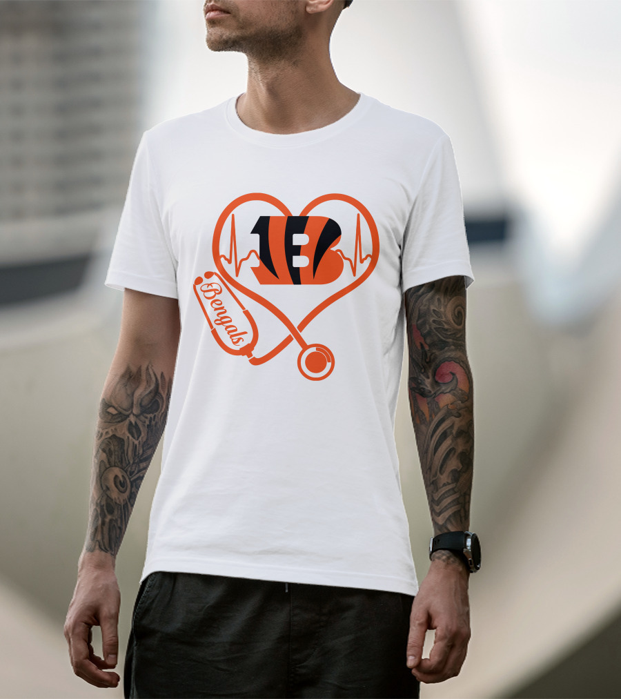 Nurse Heart Cincinnati Bengals Stethoscope Love 13 T-Shirt