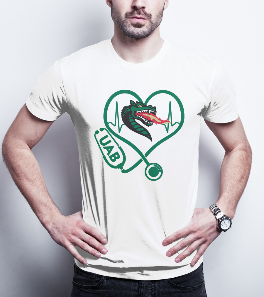 Nurse Love UAB Blazers Heart Stethoscope Dragon T-Shirt