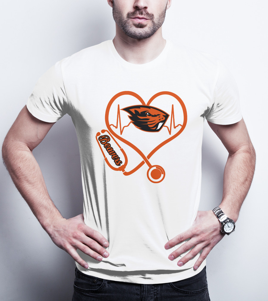 Beavers Nurse Love Oregon State Heartbeat T-Shirt