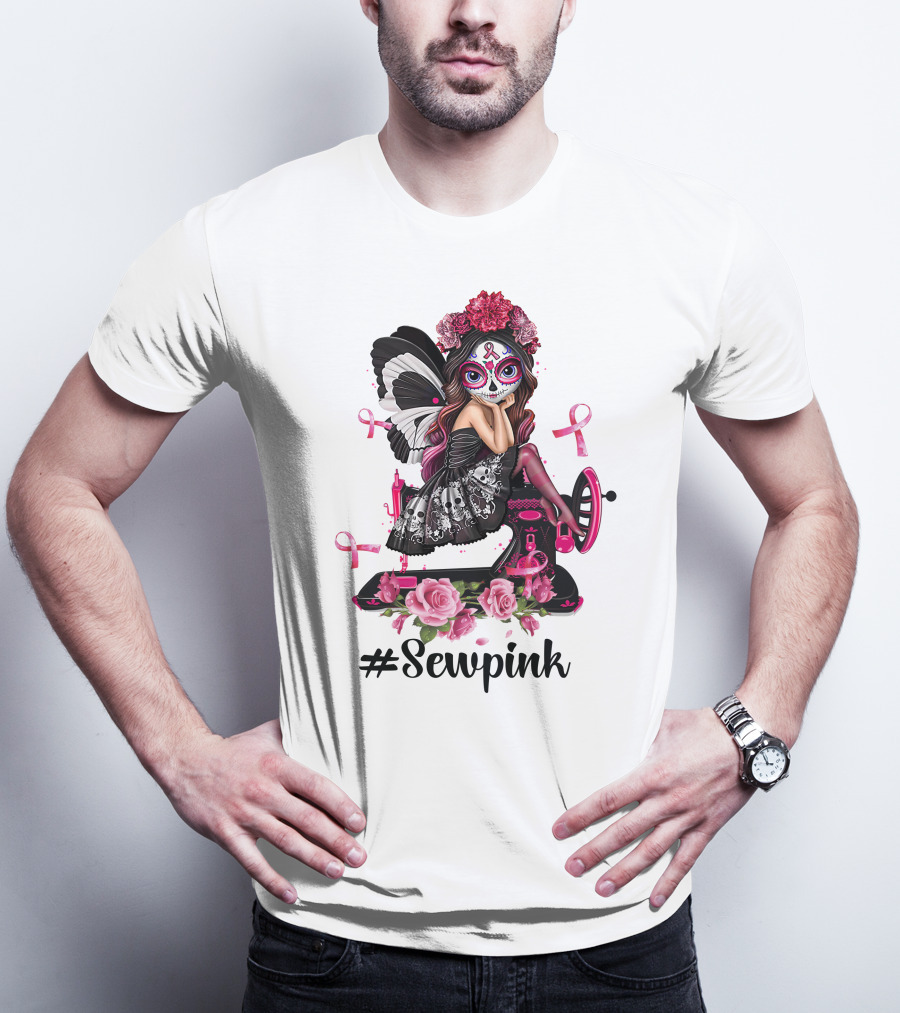 Sewpink Butterfly Sugar Skull Sewing Machine Ribbon Roses T-Shirt