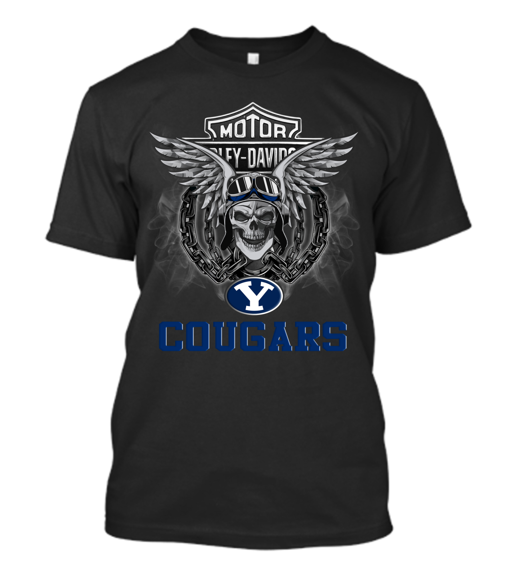 Harley Davidson Motor Byu Cougars Skull Wings T-Shirt