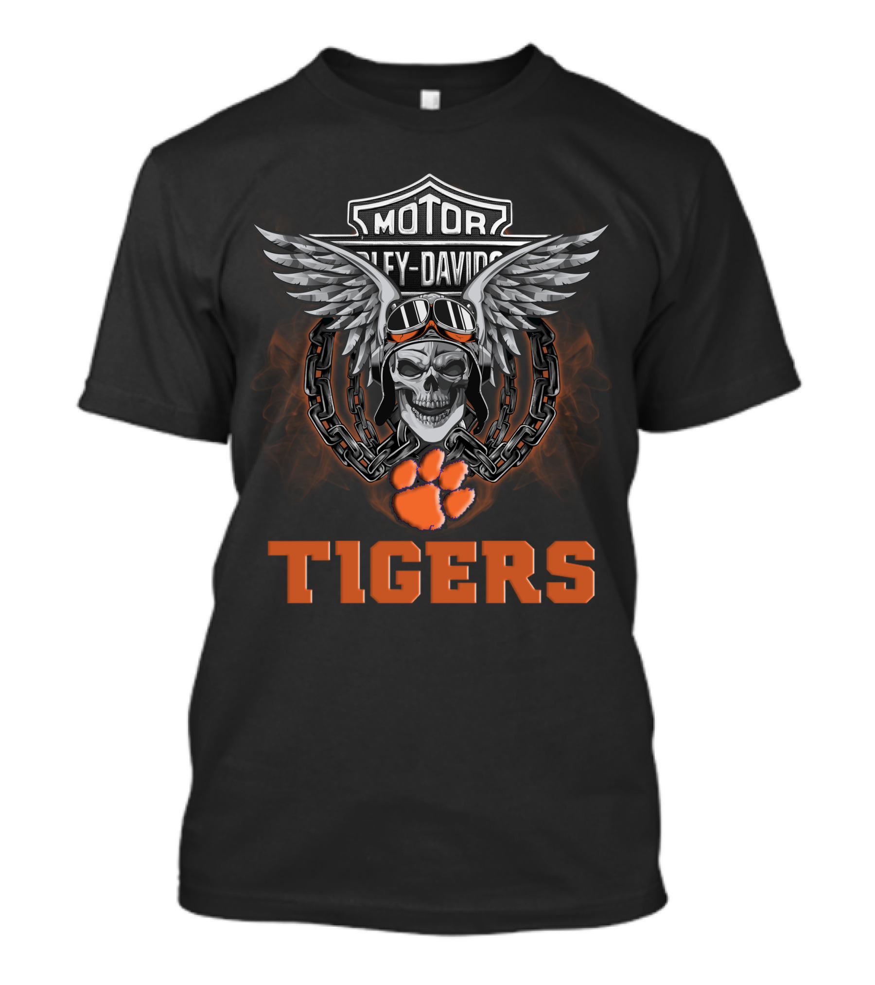 Harley Davidson Motor Clemson Tigers Wings Skull T-Shirt