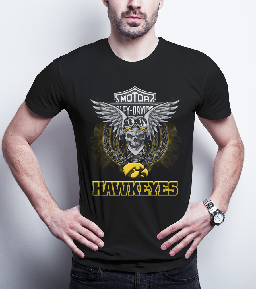 Harley Davidson Iowa Hawkeyes Skull Chain Winged T-Shirt