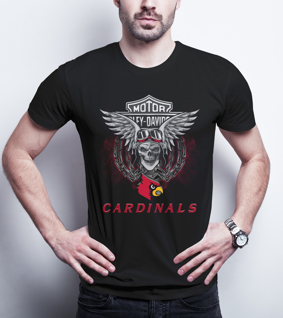 Motor Harley Davidson Louisville Cardinals Skull Wings T-Shirt