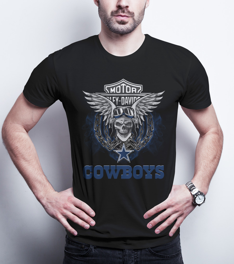 Harley Davidson Motor Biker Nfl Dallas Cowboys Skull Wings T-Shirt