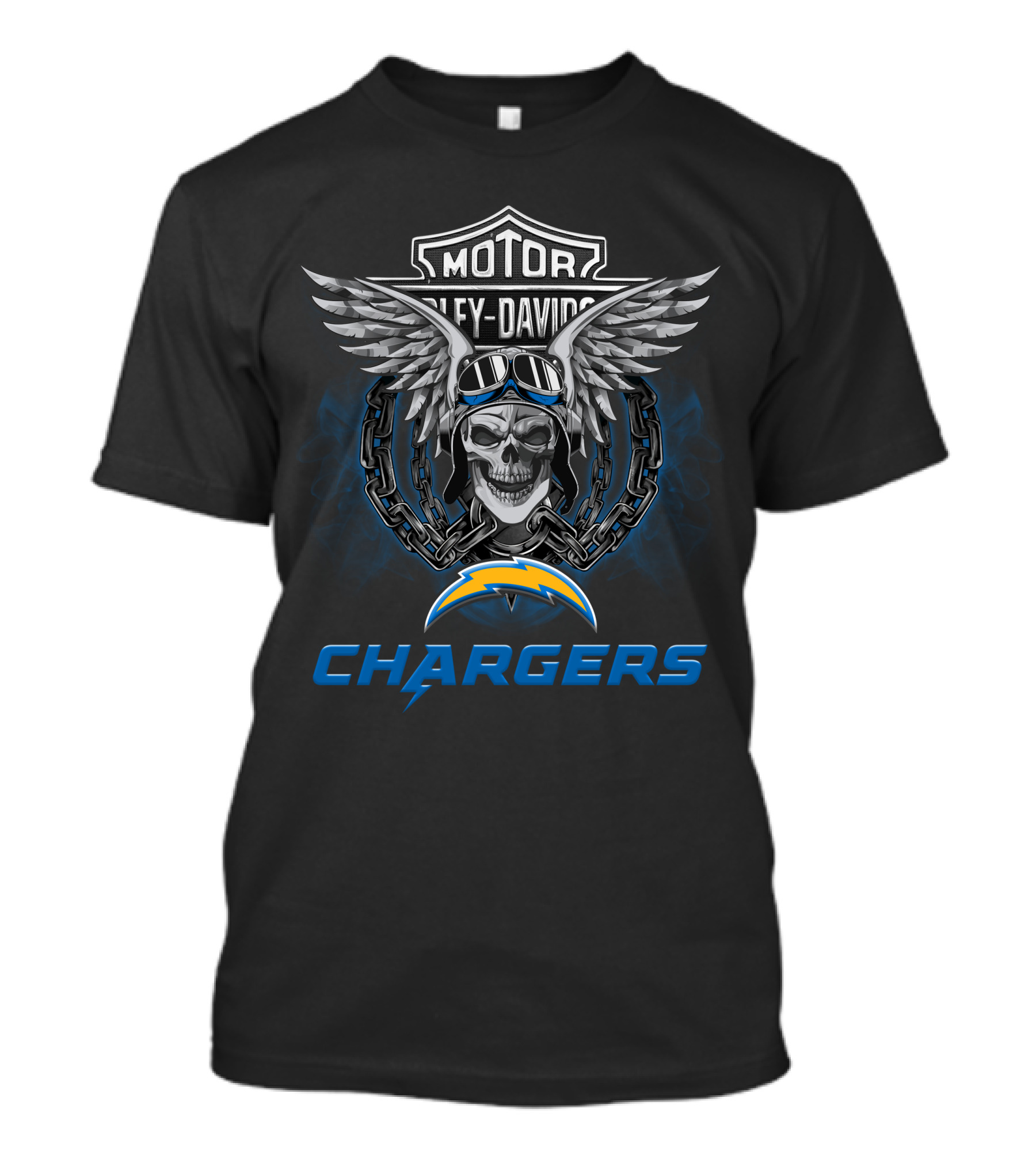 Harley Davidson Motor Motorcycle Wings Skull Chain Nfl Los Angeles Chargers T-Shirt