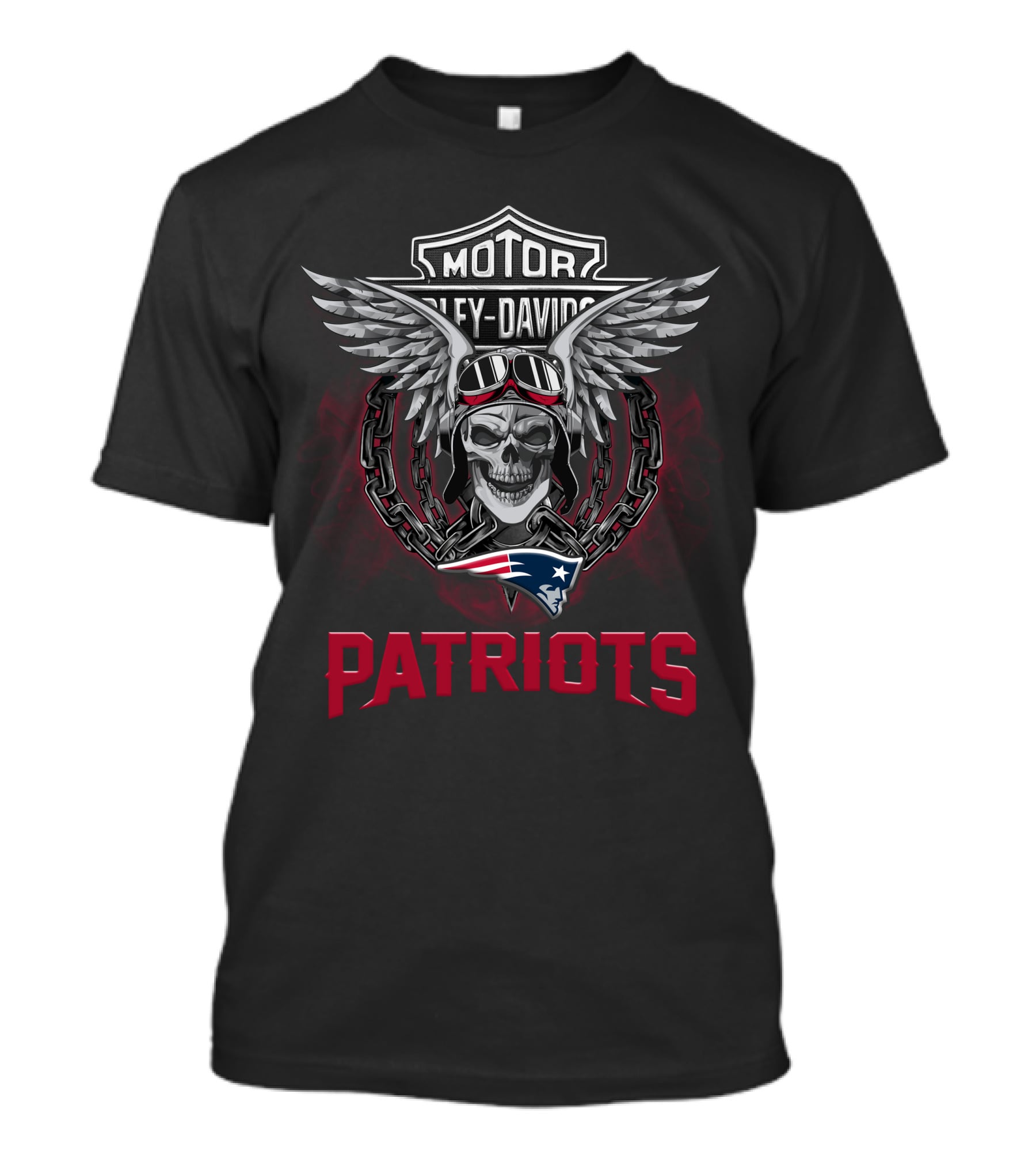 Harley Davidson Motor Skull Wings Chains Goggles Nfl New England Patriots T-Shirt