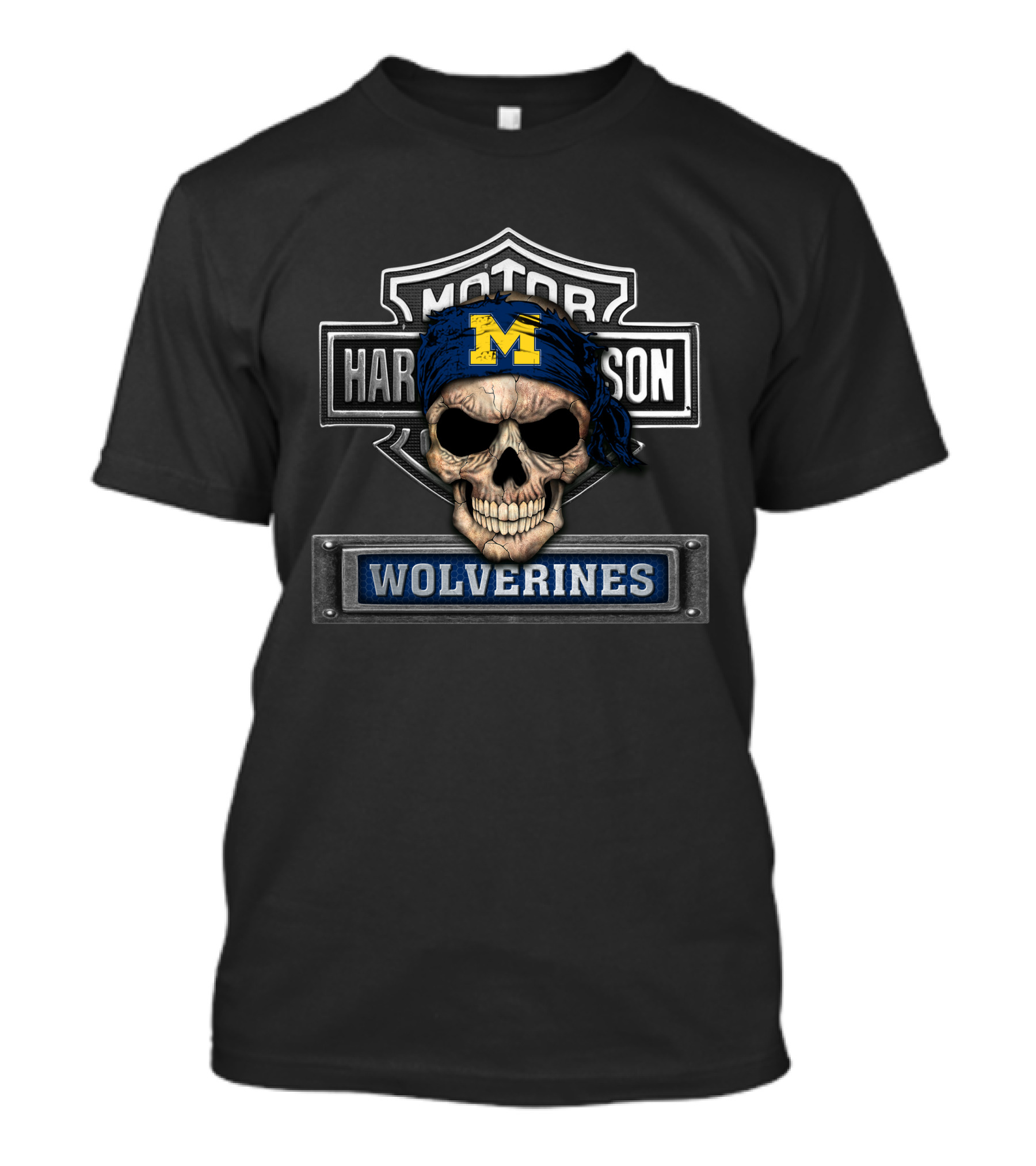 Harley Davidson Michigan Wolverines Skull Biker T-Shirt