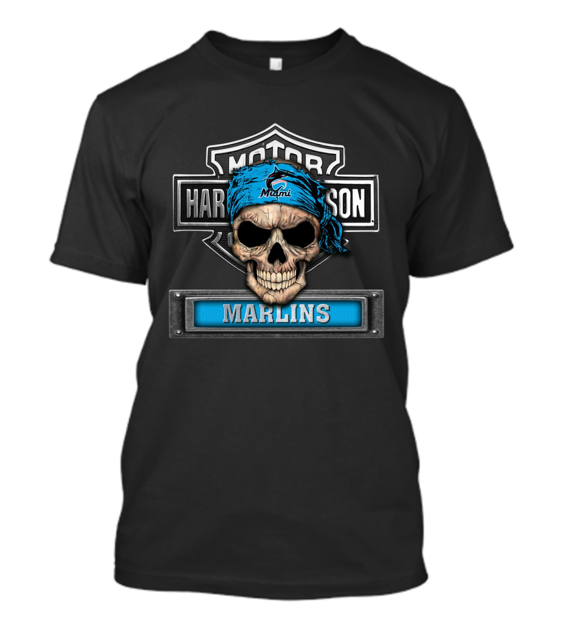 Harley Davidson Motorcycle Skull Miami Marlins Biker T-Shirt