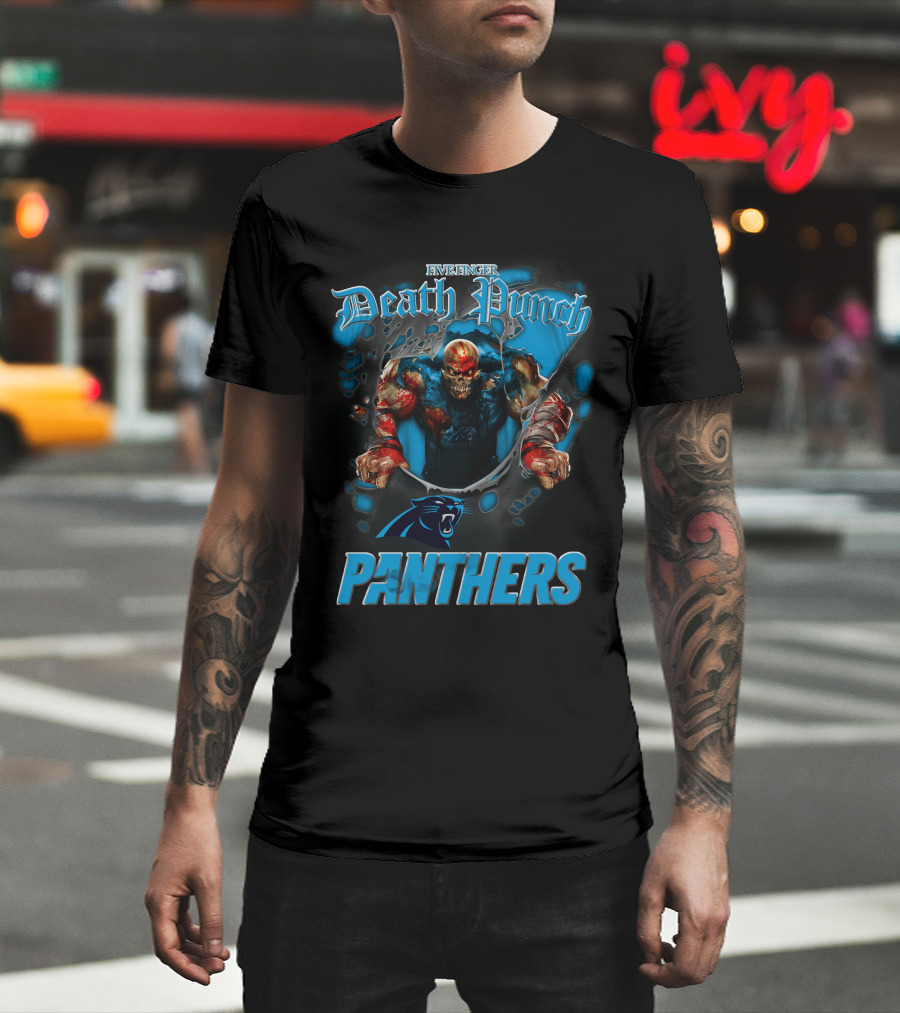 Five Finger Death Punch Panthers Harley Davidson Motorcycle Biker Nfl Carolina Panthers T-Shirt