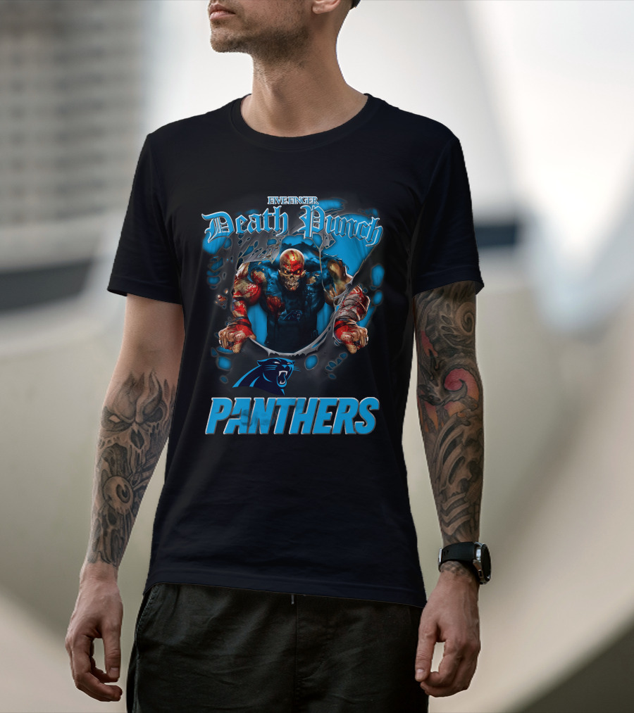 Five Finger Death Punch Panthers Harley Davidson Motorcycle Biker Nfl Carolina Panthers T-Shirt
