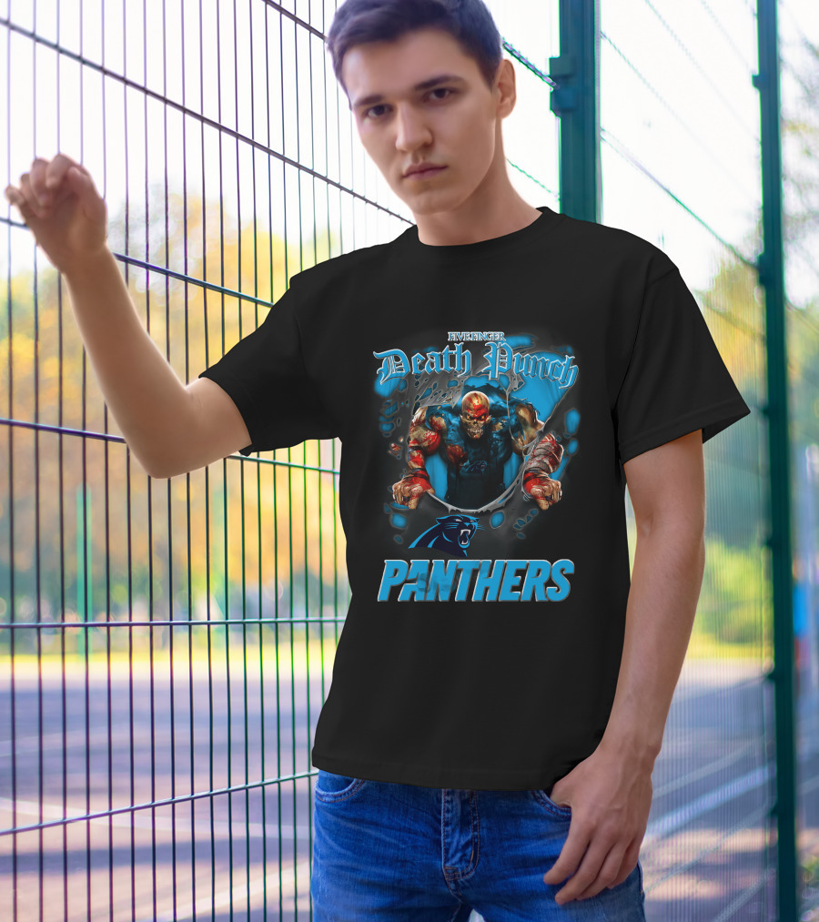 Five Finger Death Punch Panthers Harley Davidson Motorcycle Biker Nfl Carolina Panthers T-Shirt