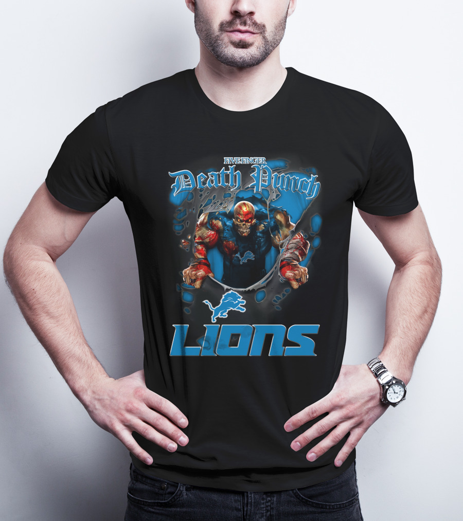 Five Finger Death Punch Detroit Lions Harley Davidson Biker Nfl T-Shirt