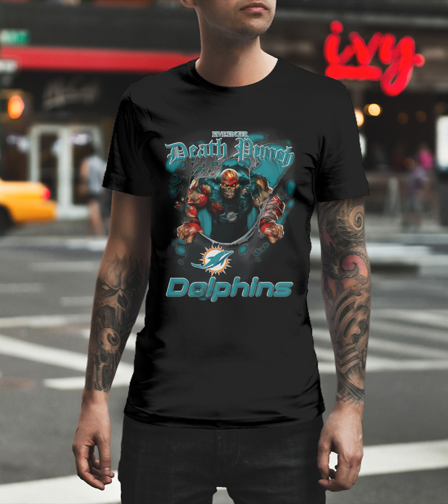 Five Finger Death Punch Miami Dolphins Harley Davidson Motorcycle Biker Nfl T-Shirt