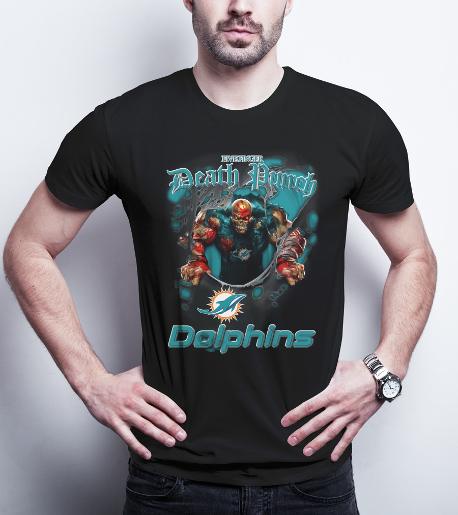 Five Finger Death Punch Miami Dolphins Harley Davidson Motorcycle Biker Nfl T-Shirt