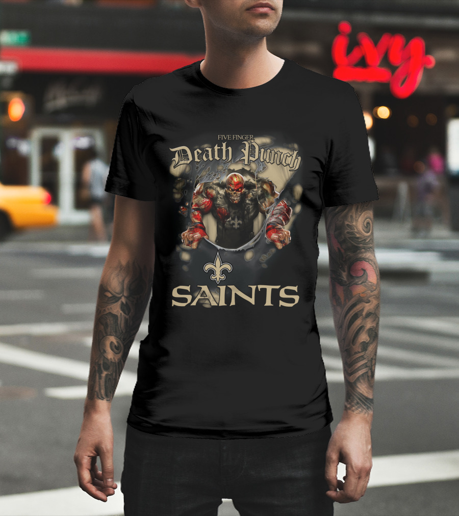 Harley Davidson Motorcycle Biker Five Finger Death Punch Nfl New Orleans Saints T-Shirt